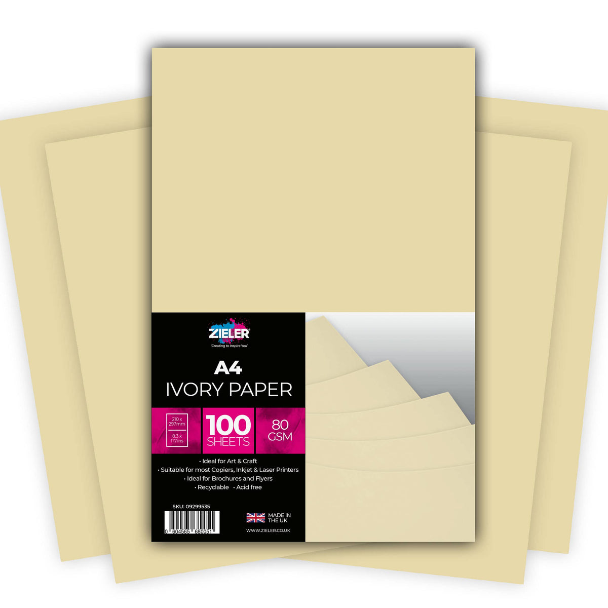 A4 Smooth Ivory Paper – 80gsm (100 sheets) – Pella Paperie